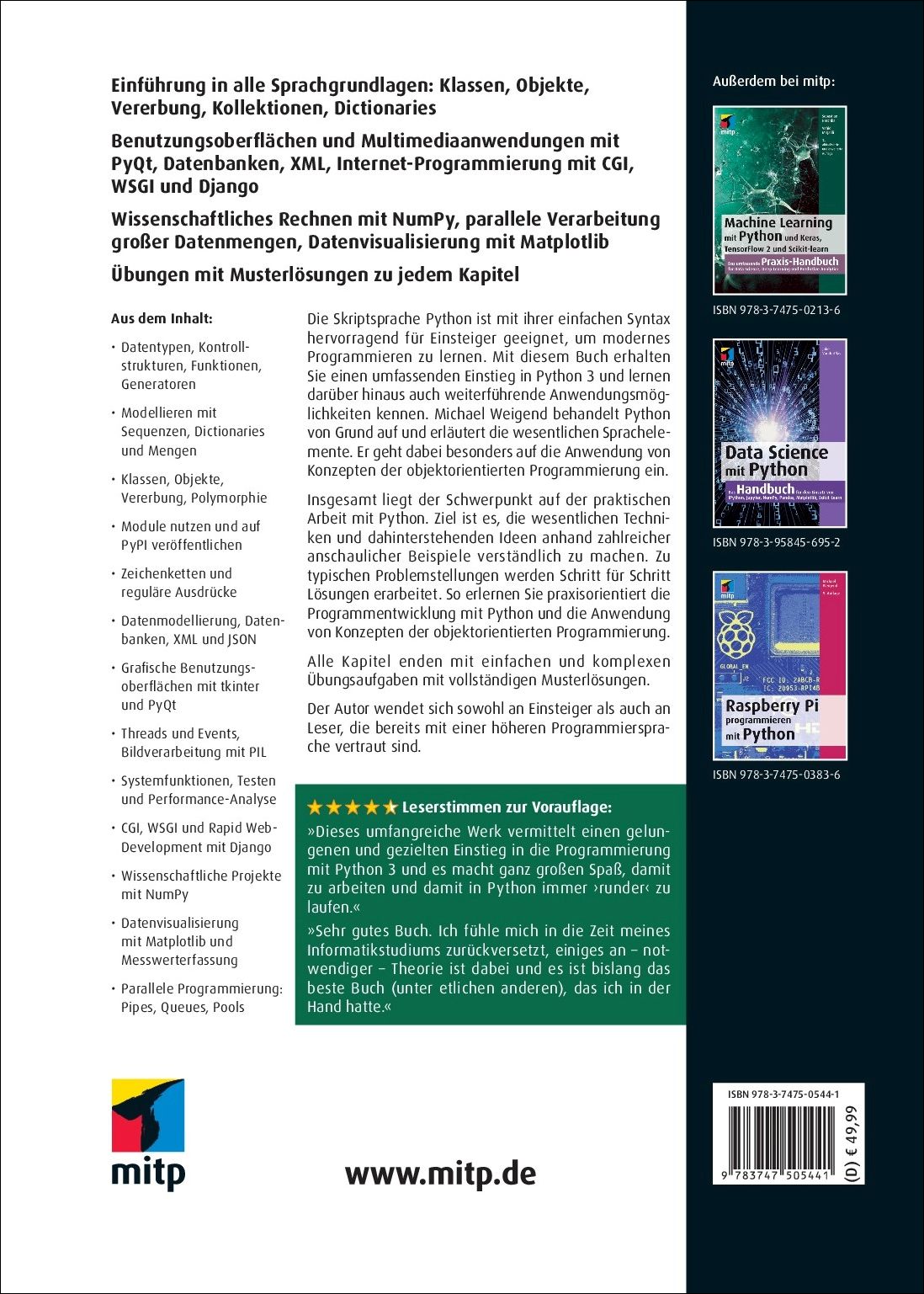 mitp-Verlag | Python 3 - Lernen und professionell anwenden